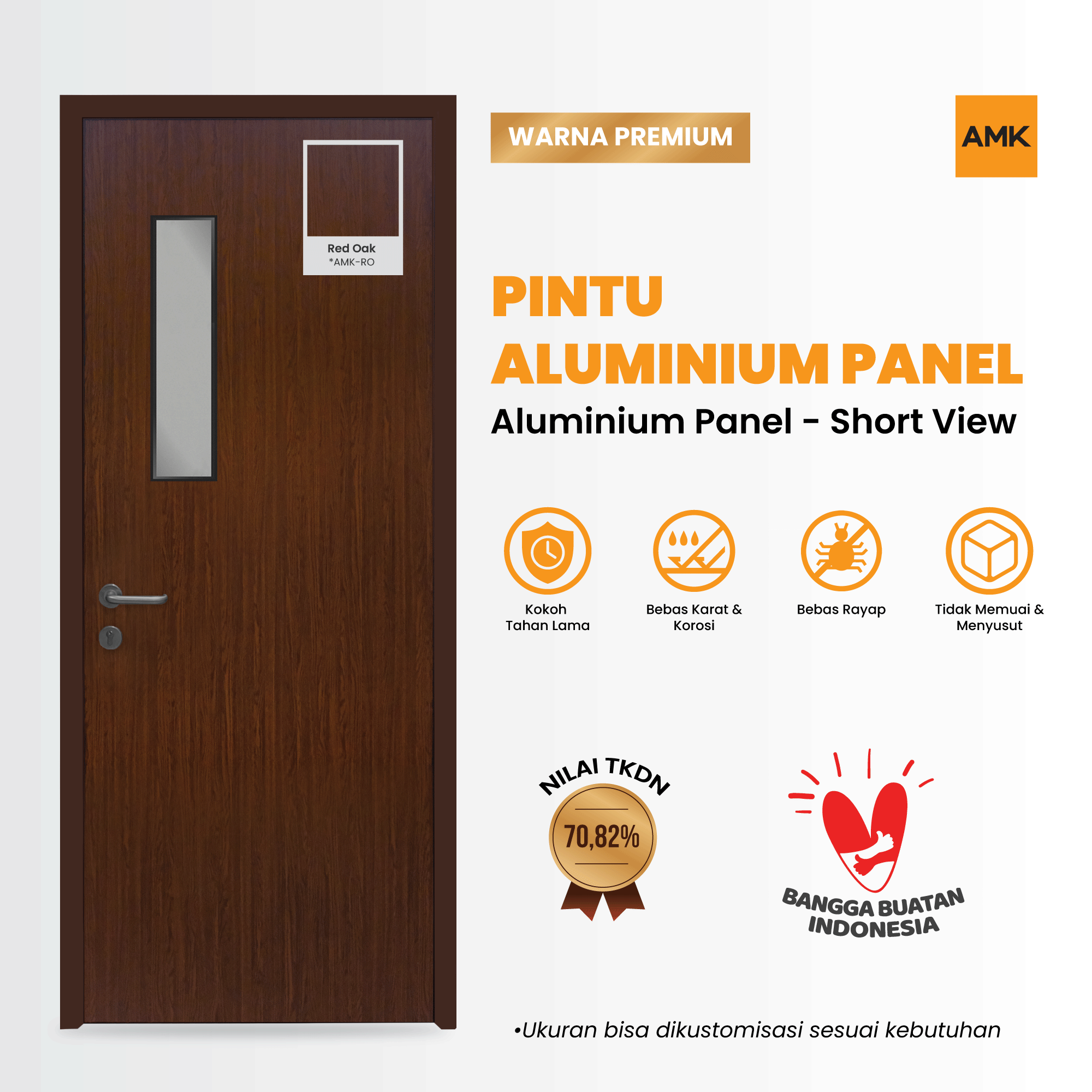 Pintu Aluminium AMK Short View 2616 – Red Oak – PintuAMK.com